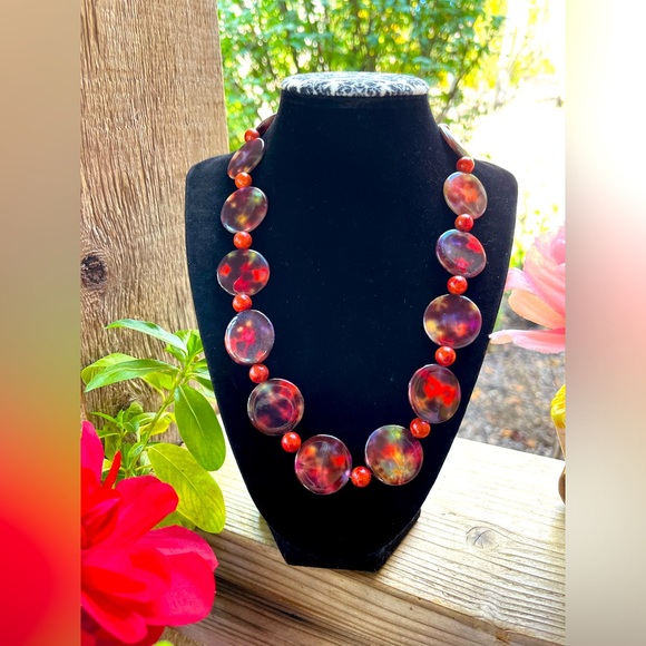 Jewelry | Vintage Red Artsy Watercolor Splotchy Round Glass Beaded 9 ...
